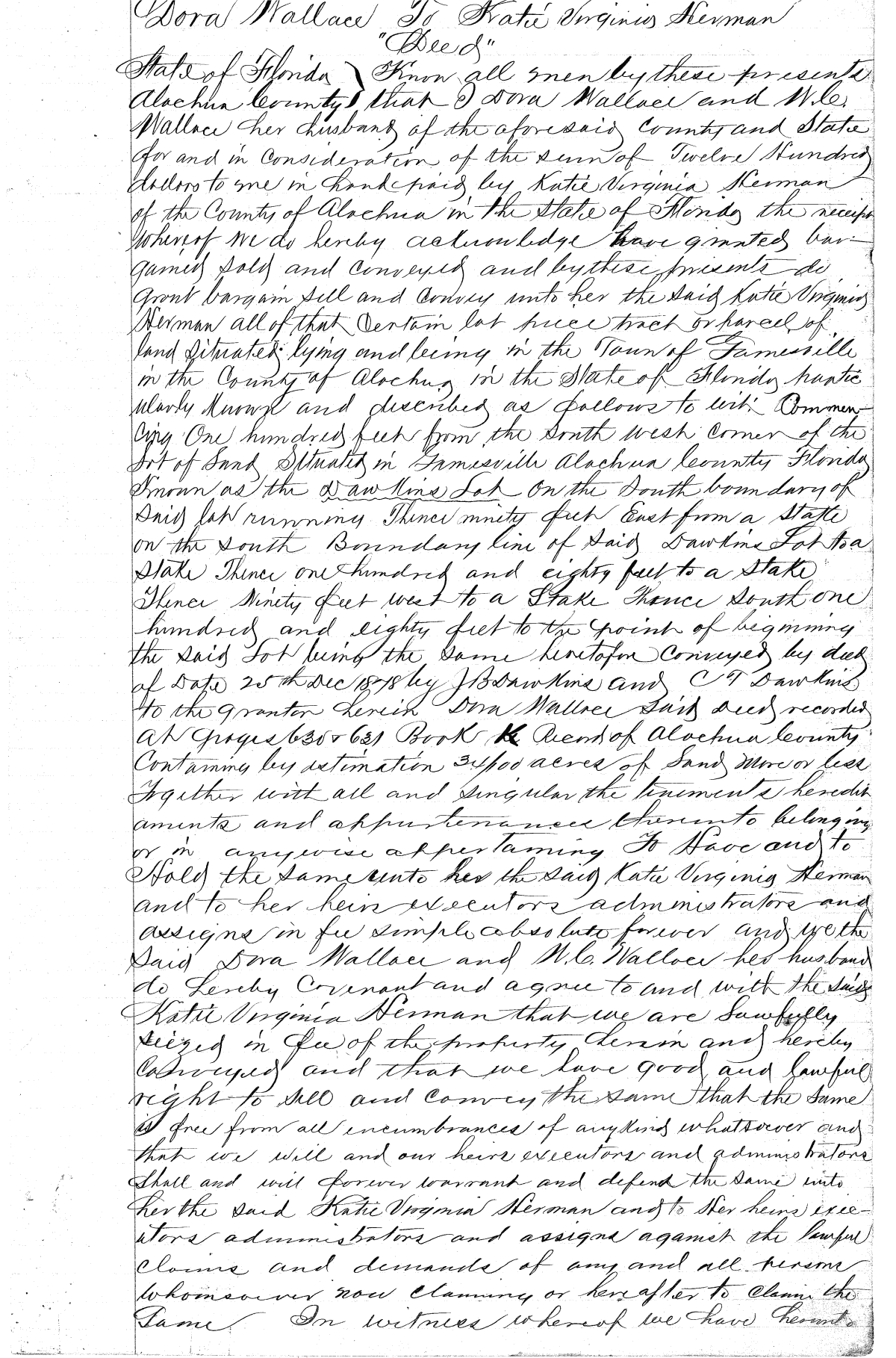 Deed Record O, Alachua County, Florida